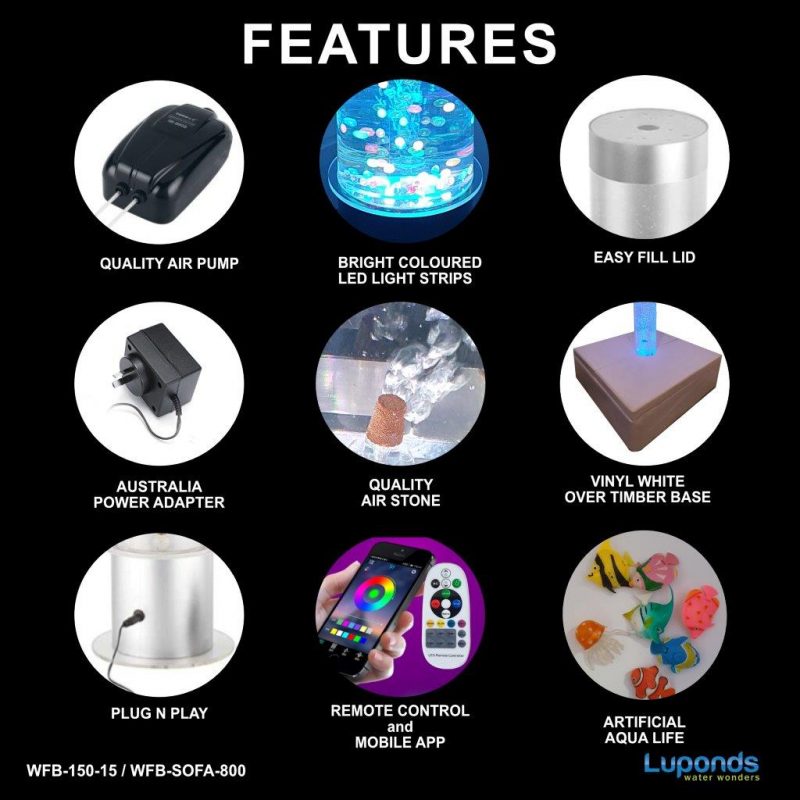 Sensory Bundle 180S - 1.8m Bubble Tube Column Water Feature with Sofa Podium and Wall Bracket ...