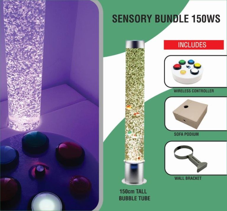 Sensory Bundle 150WS - 1.5m Bubble Tube with a Sofa Podium, Wireless Controller and Wall Bracket ...